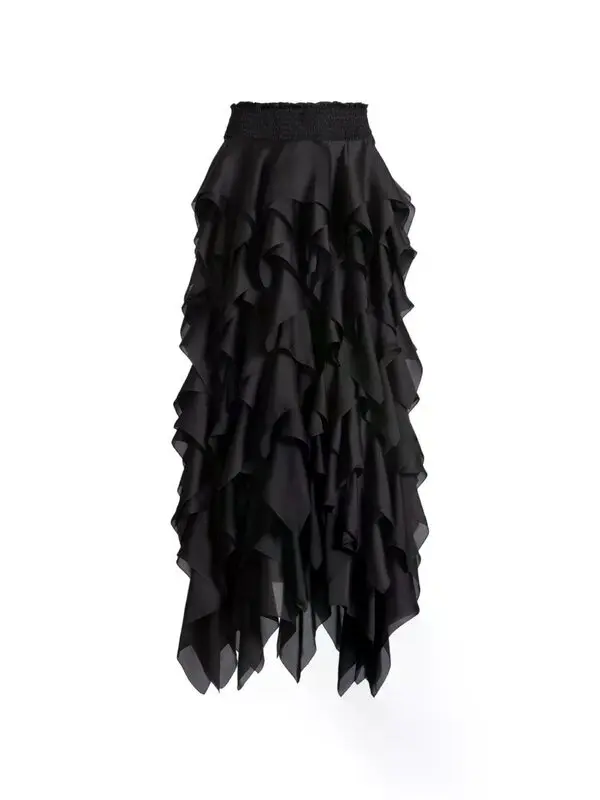 Balmain Long Ruffled Skirt - Black