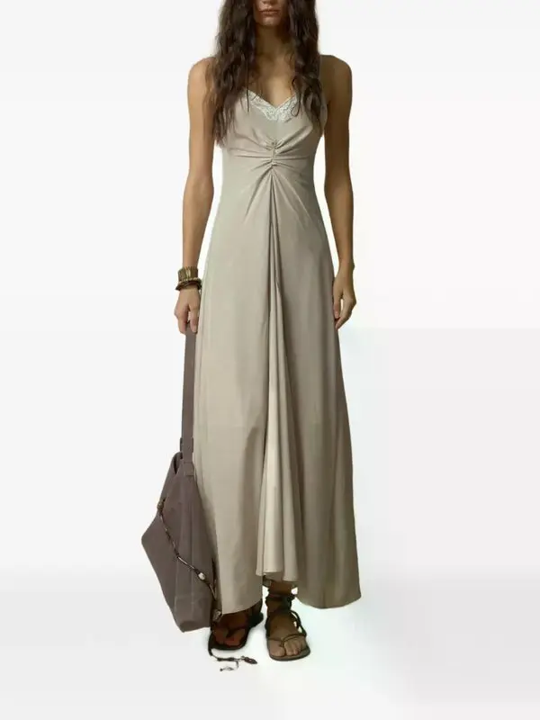 ELYWOOD Lace-trim Gathered-waist Flared Maxi Dress