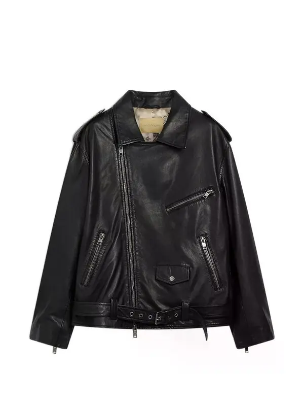 Momoni Lond Leather Biker Jacket - Black
