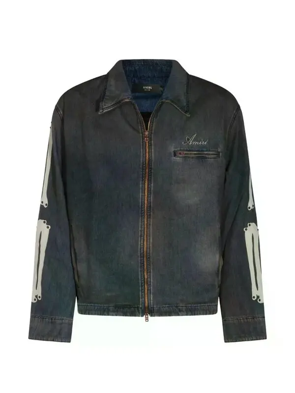 Amiri Skels Leather-patch Denim Jacket - Blue