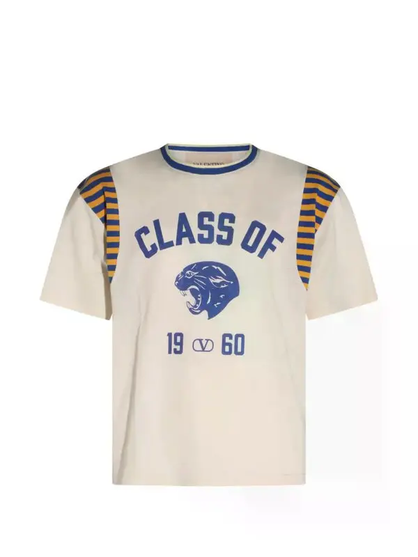 Valentino Garavani Graphic-print Striped-sleeve T-shirt - Neutrals