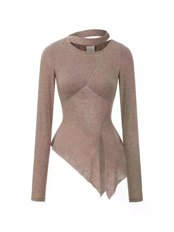 ELYWOOD Asymmetric Stitch-paneled Long-sleeved T-shirt