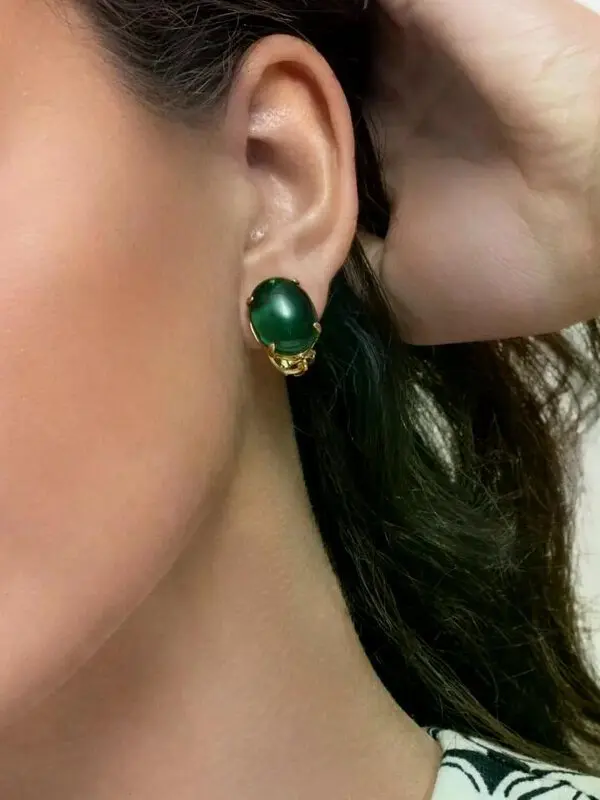 BOUNKIT JEWELRY Quartz Cabochon Earrings - Green