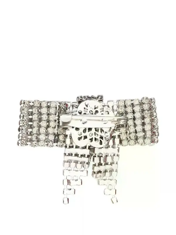 Lisa C Crystal-embellished Bow Brooch - Silver