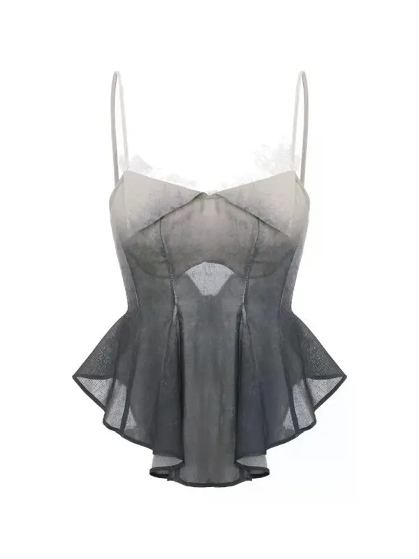 ELYWOOD Lace-trim Ombré Asymmetric Sleeveless Blouse