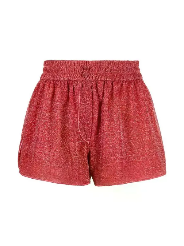 Oseree Glitter-effect Elasticated-waist Shorts - Red