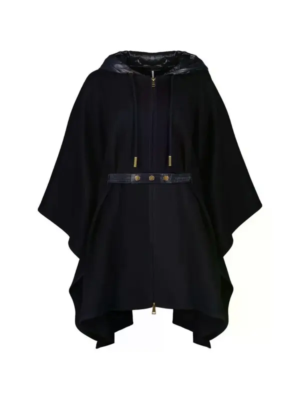 Moncler Hooded Belted Cape - Blue