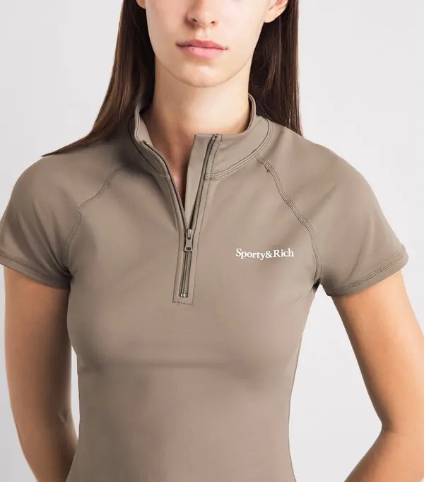 SPORTY & RICH Logo Serif Quarter-zip Top