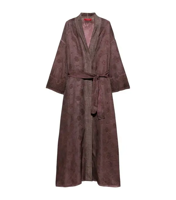 Max & Co. Satin Floral Belted Coat - Brown