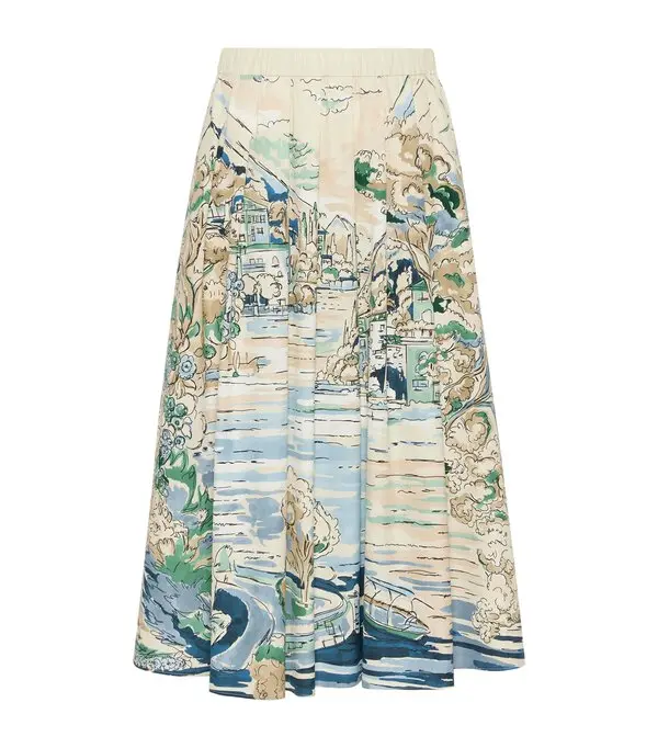 Max Mara Cotton Lake-print Skirt - Turquoise