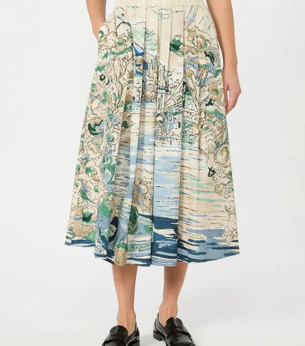 Max Mara Cotton Lake Print Skirt - Turquoise
