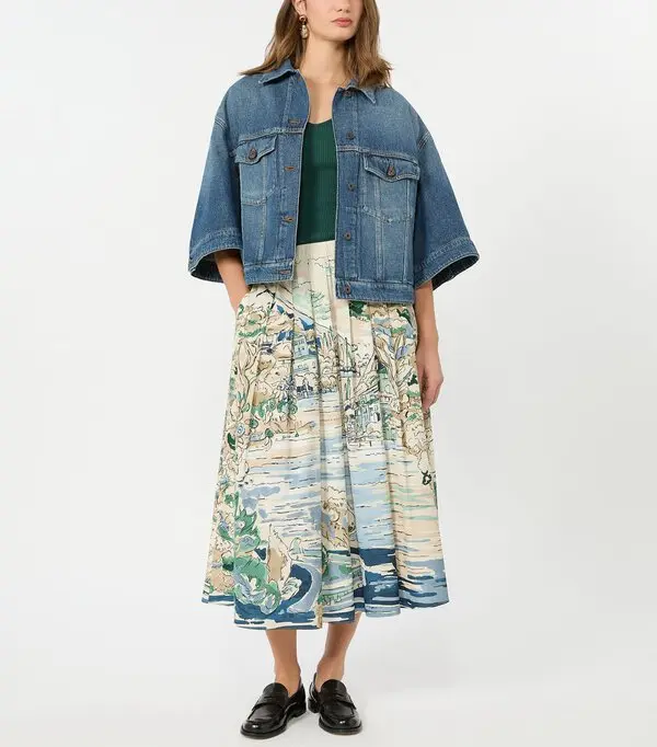 Max Mara Cotton Lake Print Skirt - Turquoise