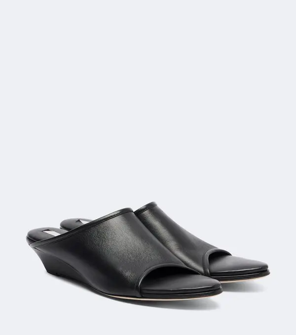 CHRISTEN Stretch Leather Wedge Mules - Black