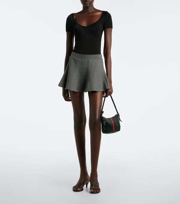 Gucci Double G Embroidered Cotton And Silk Mini Skirt