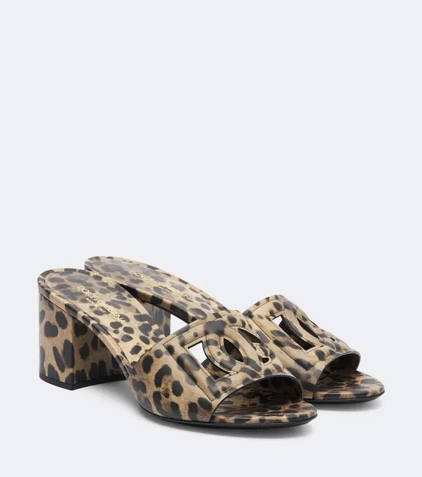 Dolce & Gabbana Dg Animal-print Leather Mules - Brown