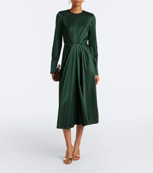 Erdem Floral-applique Satin Seersucker Midi Dress