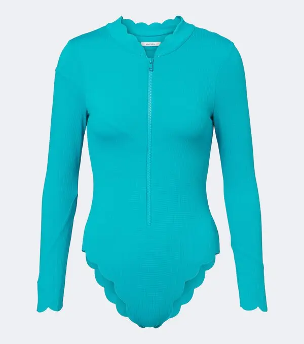 Marysia North Sea Scalloped Rashguard Swimsuit - Blue