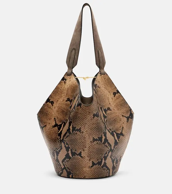 Khaite Lotus Small Snake-effect Leather Tote Bag - Grey