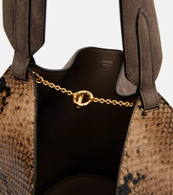 Khaite Lotus Small Snake-effect Leather Tote Bag - Grey