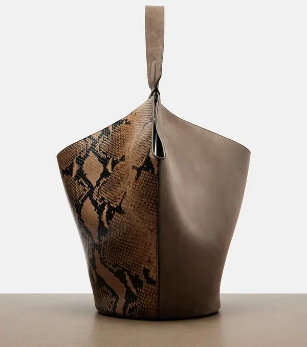 Khaite Lotus Small Snake-effect Leather Tote Bag - Grey