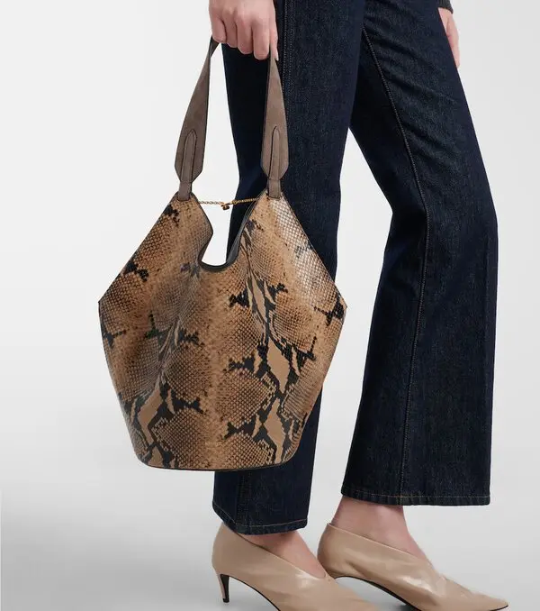 Khaite Lotus Small Snake-effect Leather Tote Bag - Grey