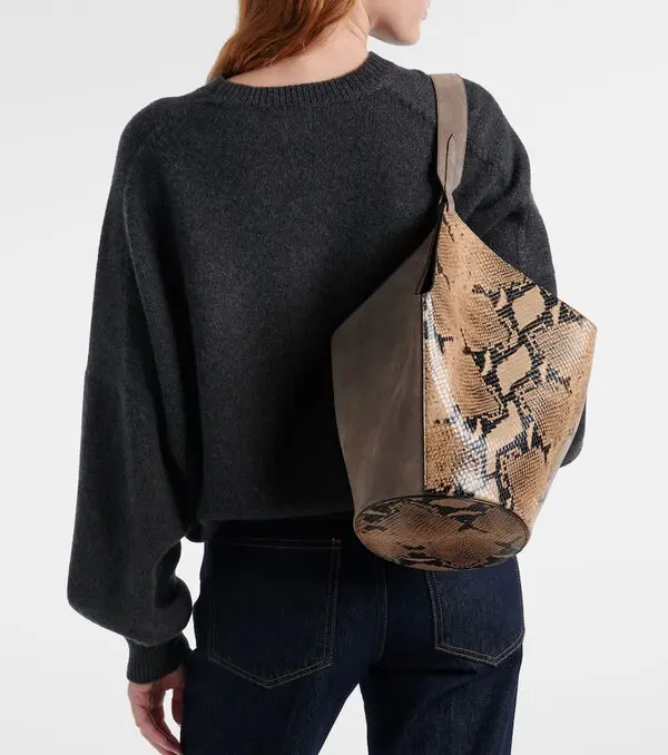 Khaite Lotus Small Snake-effect Leather Tote Bag - Grey