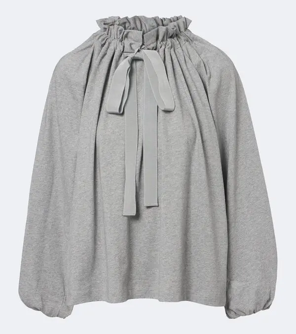 PATOU Bow-detail Gathered Cotton Jersey Top - Grey