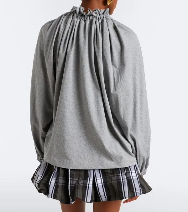 PATOU Bow-detail Gathered Cotton Jersey Top - Grey