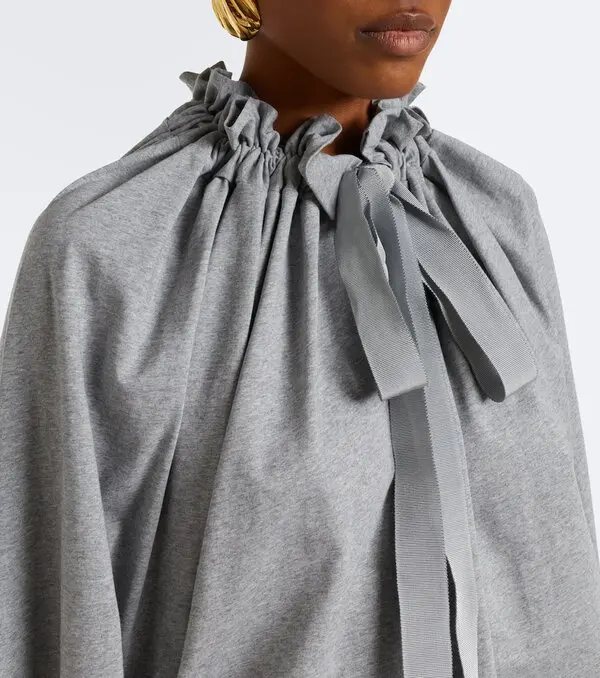 PATOU Bow-detail Gathered Cotton Jersey Top - Grey