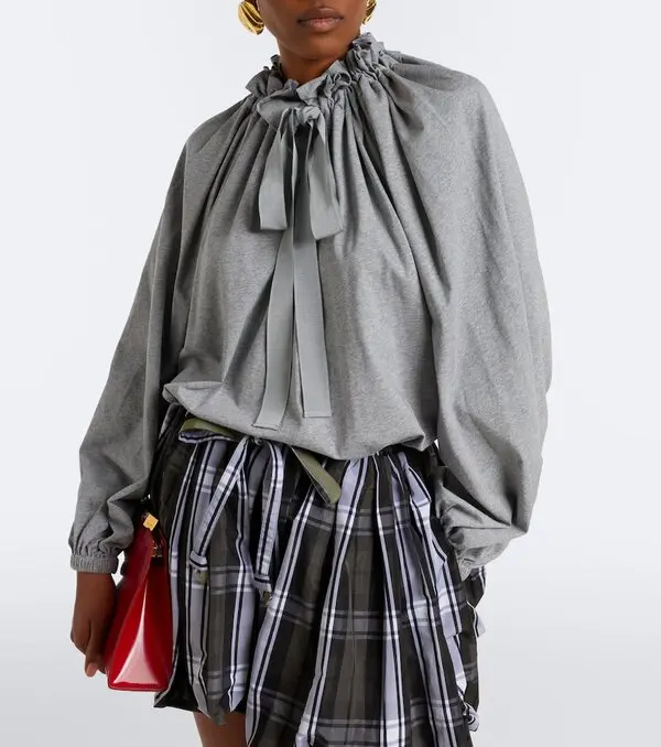 PATOU Bow-detail Gathered Cotton Jersey Top - Grey