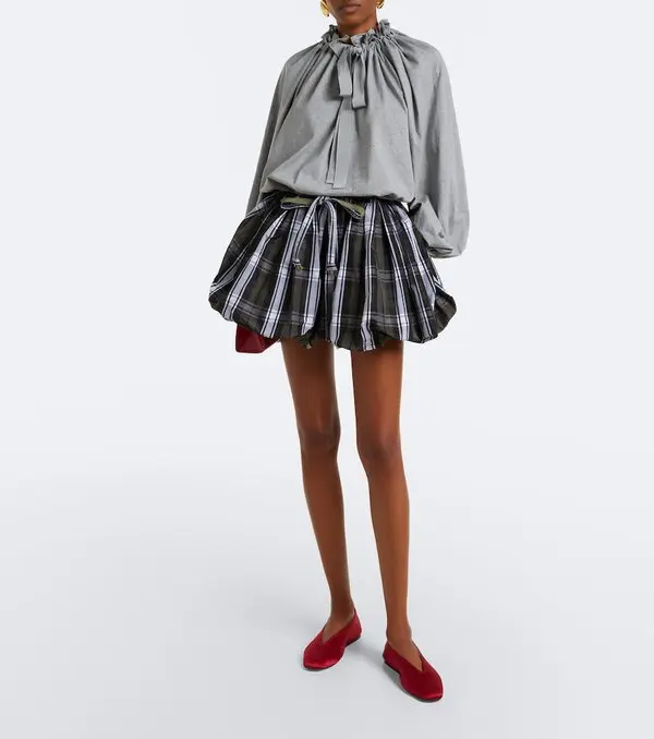 PATOU Bow-detail Gathered Cotton Jersey Top - Grey