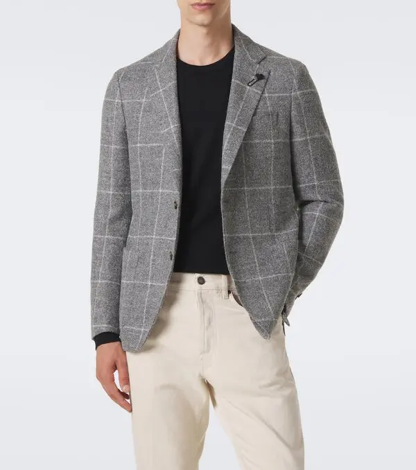 LARDINI Checked Alpaca And Wool-blend Blazer
