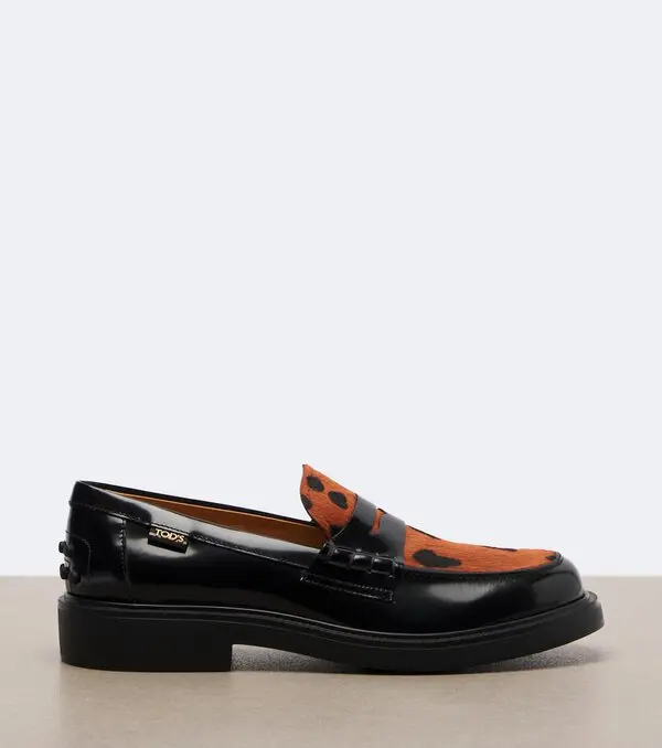 TOD'S Leather Leopard-print Penny Loafers