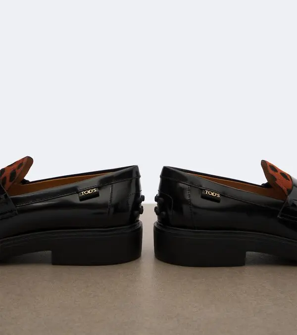 TOD'S Leather Leopard-print Penny Loafers