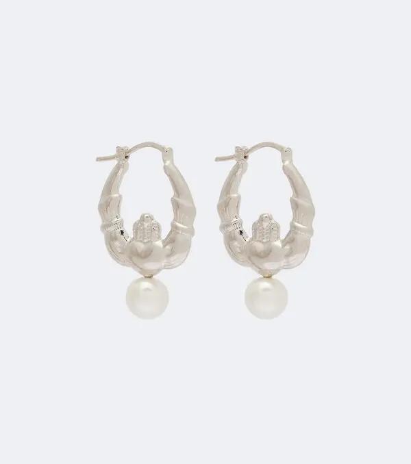 Simone Rocha Faux Pearl Hoop Earrings - Silver