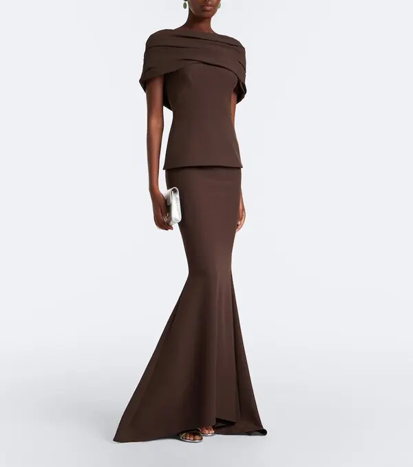 Safiyaa Loura Draped Peplum Gown - Brown