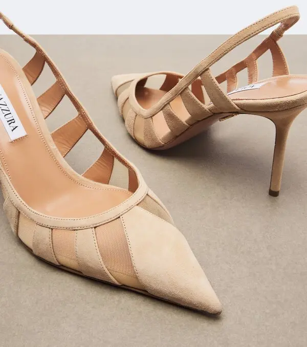 AQUAZZURA Suede And Mesh Slingback Pumps