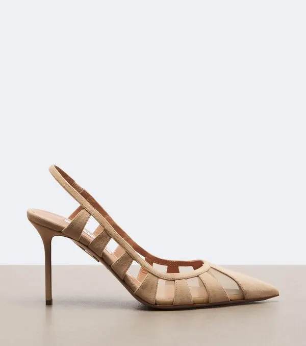 AQUAZZURA Suede And Mesh Slingback Pumps