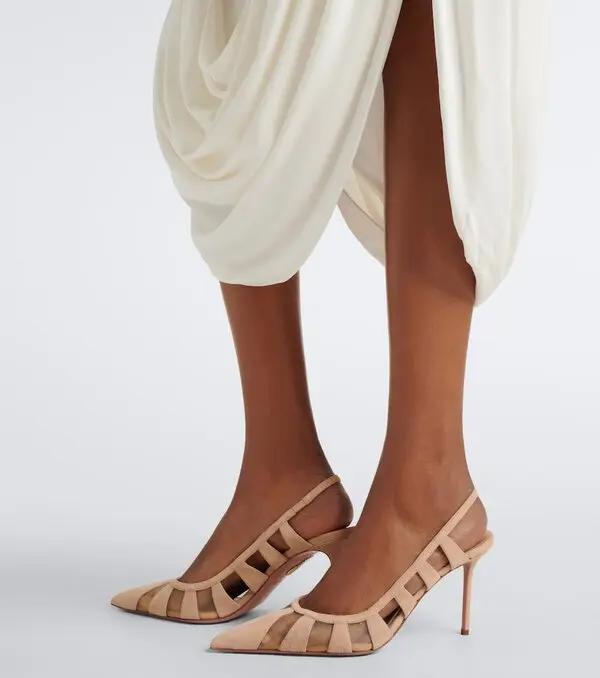 AQUAZZURA Suede And Mesh Slingback Pumps