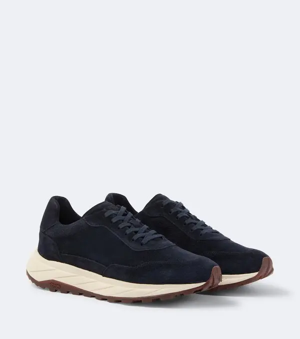 Fedeli Suede-trimmed Sneakers - Blue