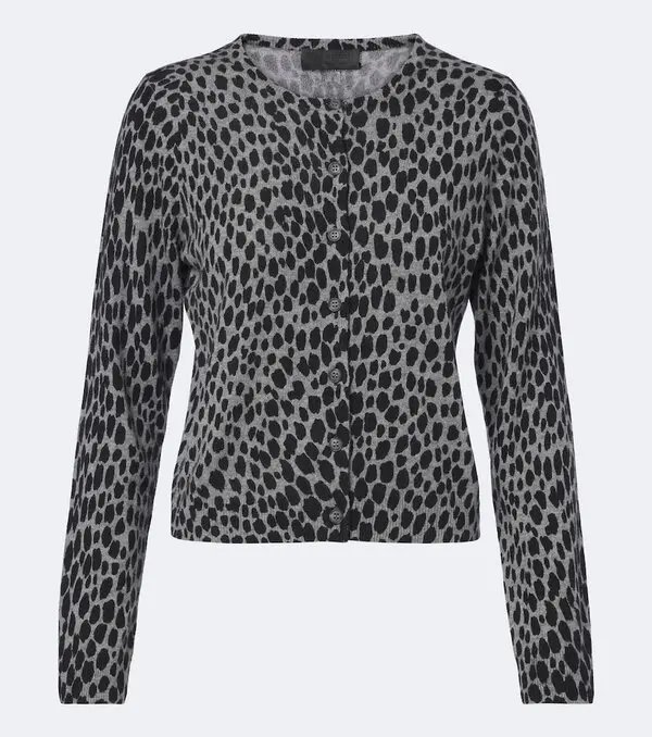 NILI LOTAN Keelah Leopard-print Cashmere Cardigan - Grey
