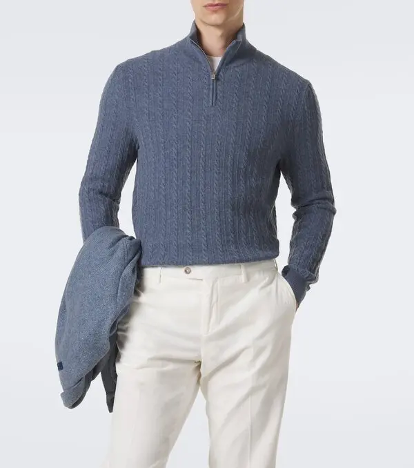 Fedeli Cable-knit Cashmere Half-zip Sweater
