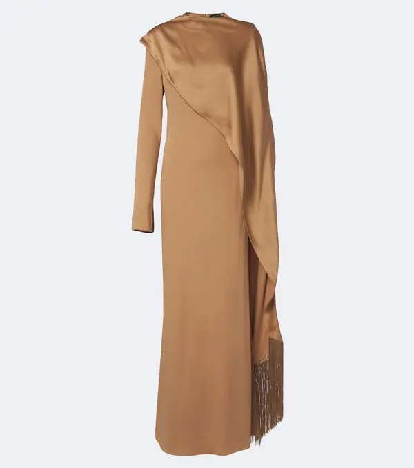 TALLER MARMO Mounia Caped Crepe Cady Gown - Beige