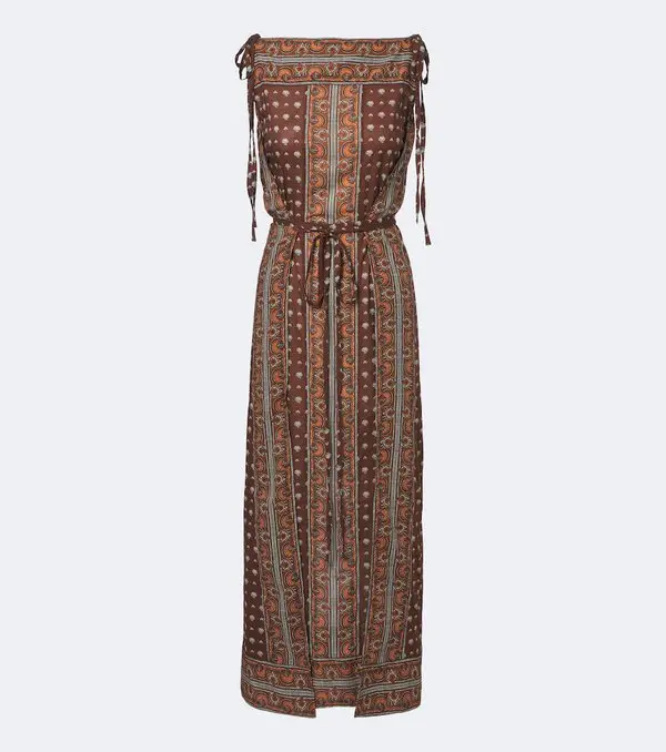 DÔEN Amarante Printed Cotton Voile Midi Dress - Brown