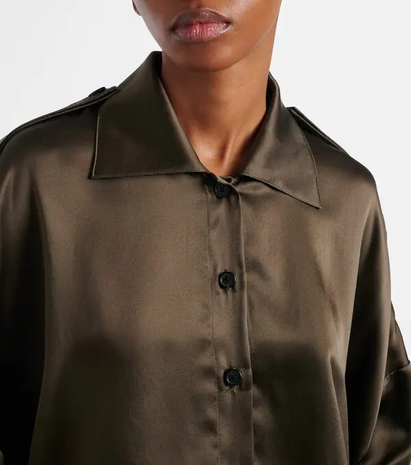 Khaite Bodine Asymmetrical Silk Satin Shirt - Green