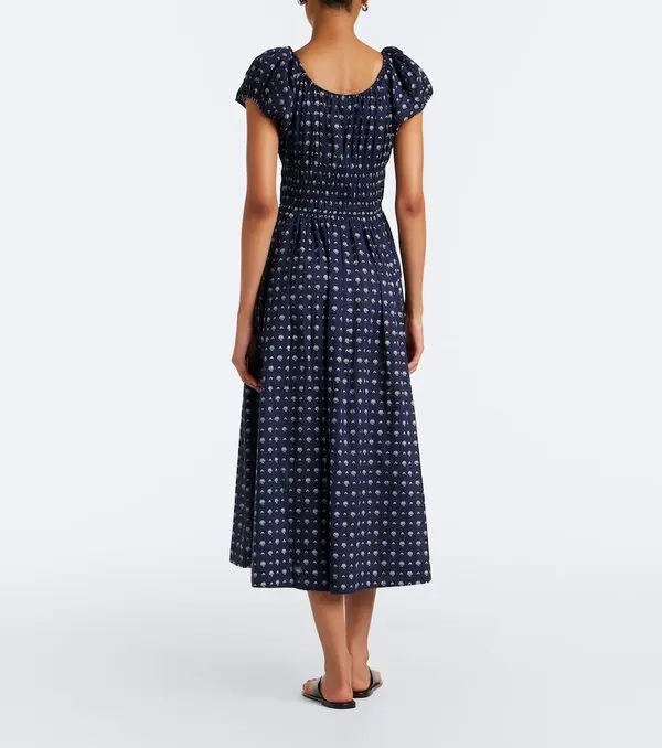 DÔEN Quinn Printed Cotton Poplin Midi Dress - Blue