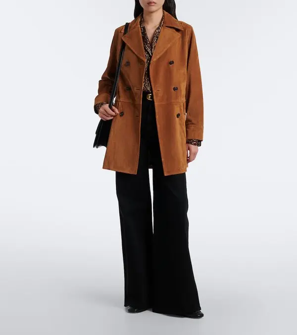 NILI LOTAN Remington Double-breasted Suede Coat