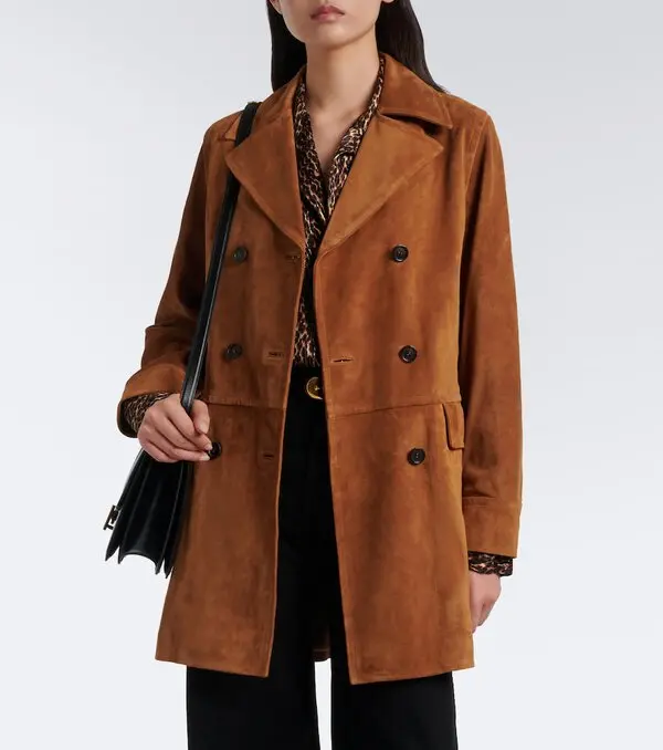 NILI LOTAN Remington Double-breasted Suede Coat