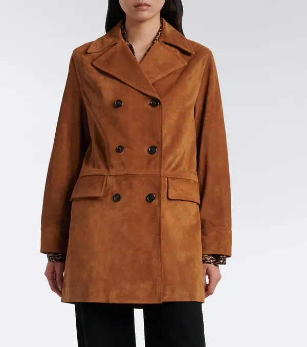 NILI LOTAN Remington Double-breasted Suede Coat