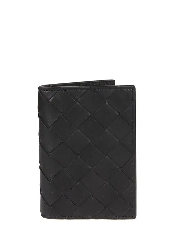 Bottega Veneta Woven Card Holder With Flap - Black